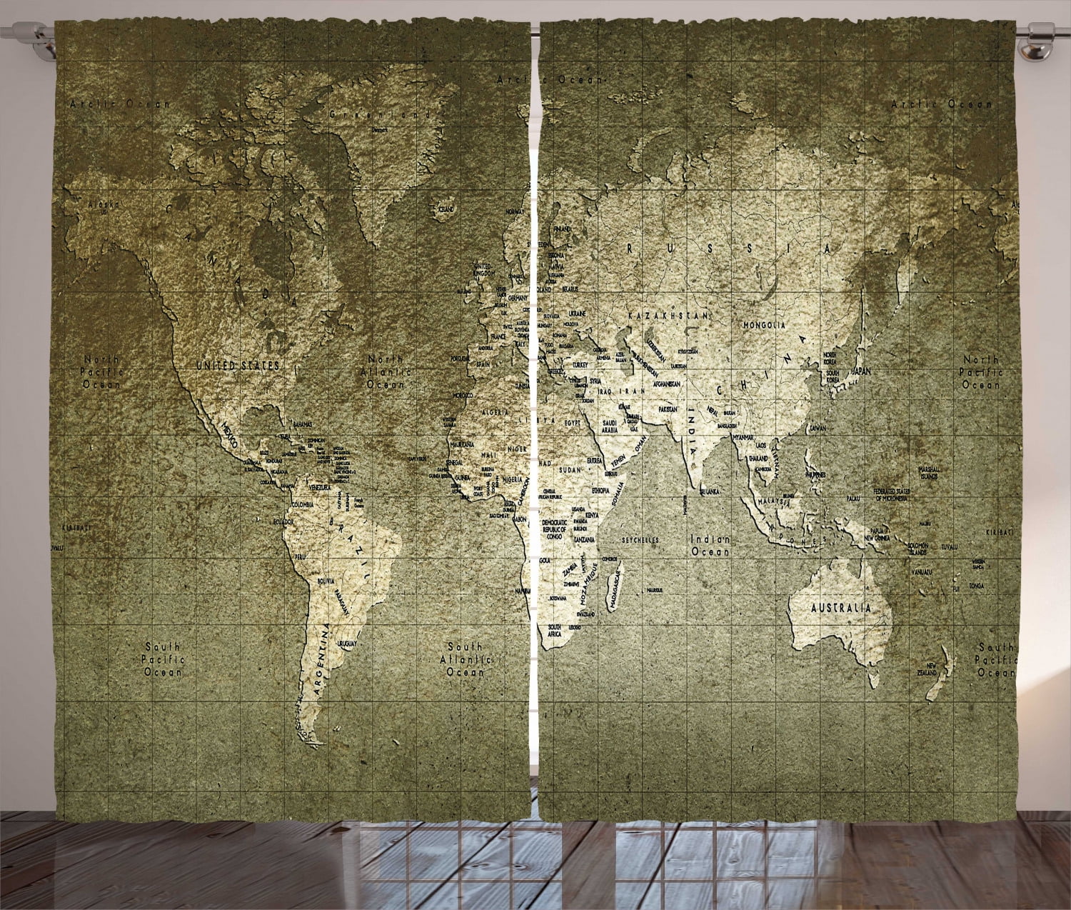 Ambesonne Map Curtains 2 Panel Set, Nostalgic World Map, 108" x 84 ...