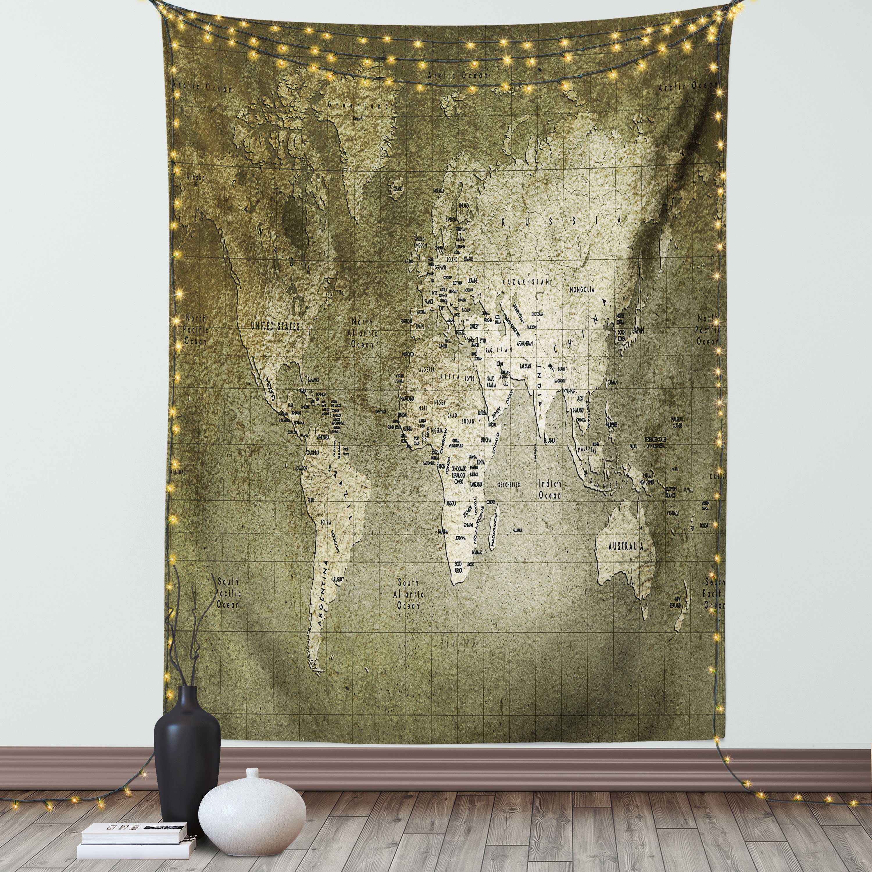 Antique Decor Wall Hanging Tapestry, Old World Map with Great Texture ...
