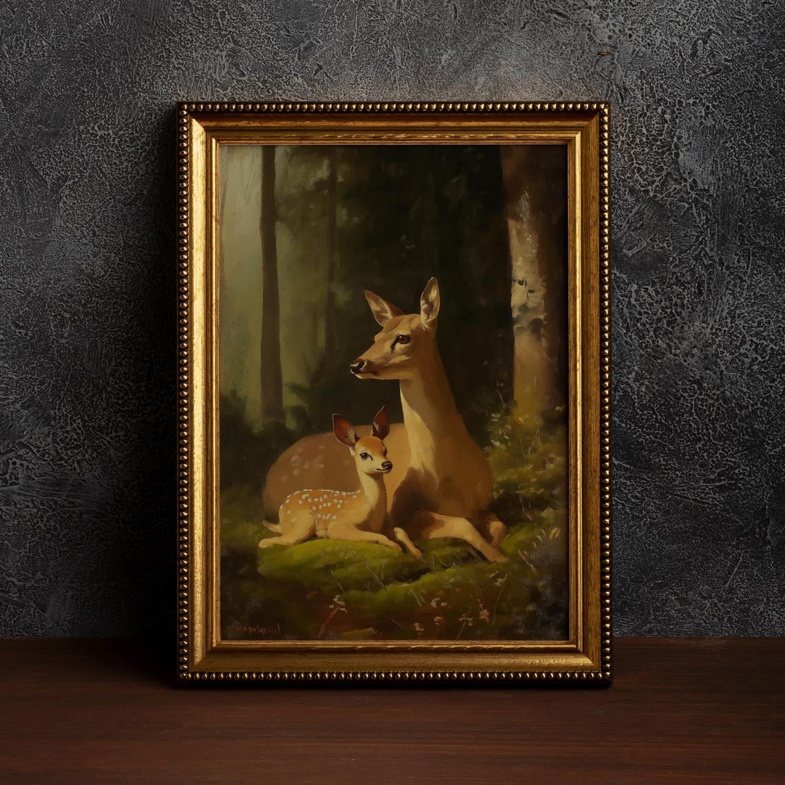Antique Deer Family In Forest,Dark Academia Wildlife, Woodland Animal ...