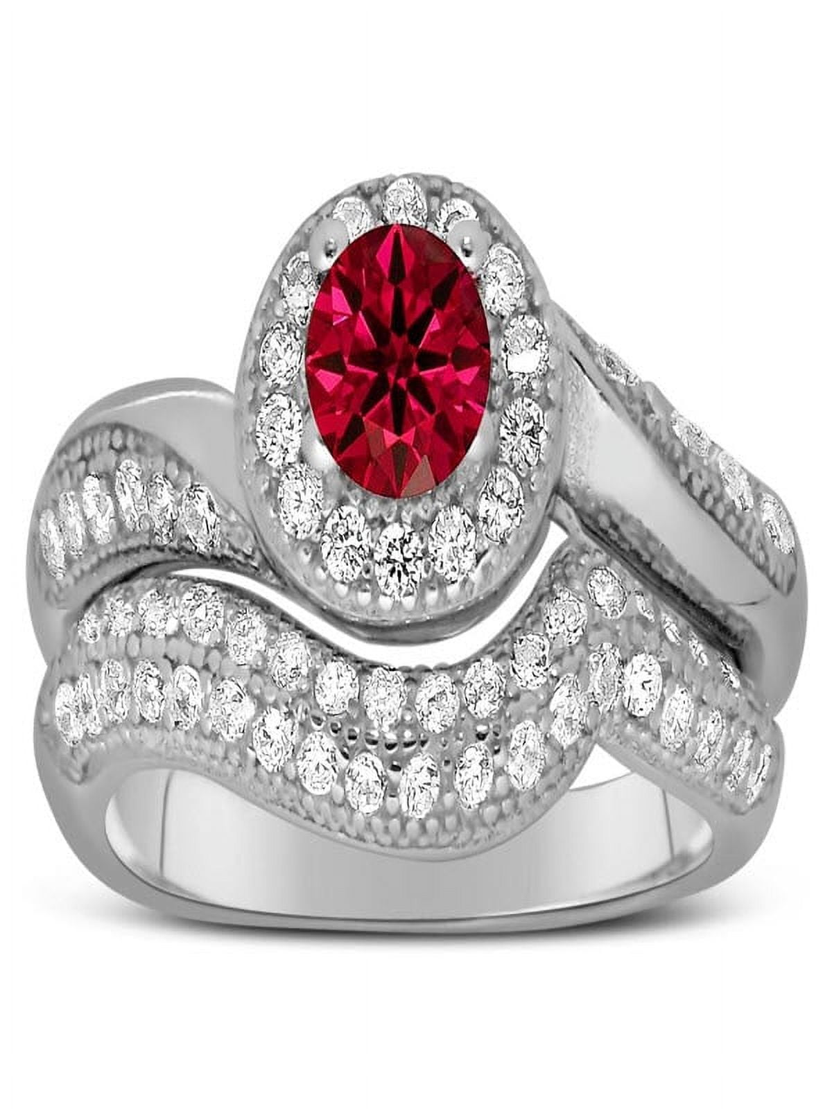 Antique Designer 2 Carat Red Ruby and Diamond Bridal Ring Set for Her ...