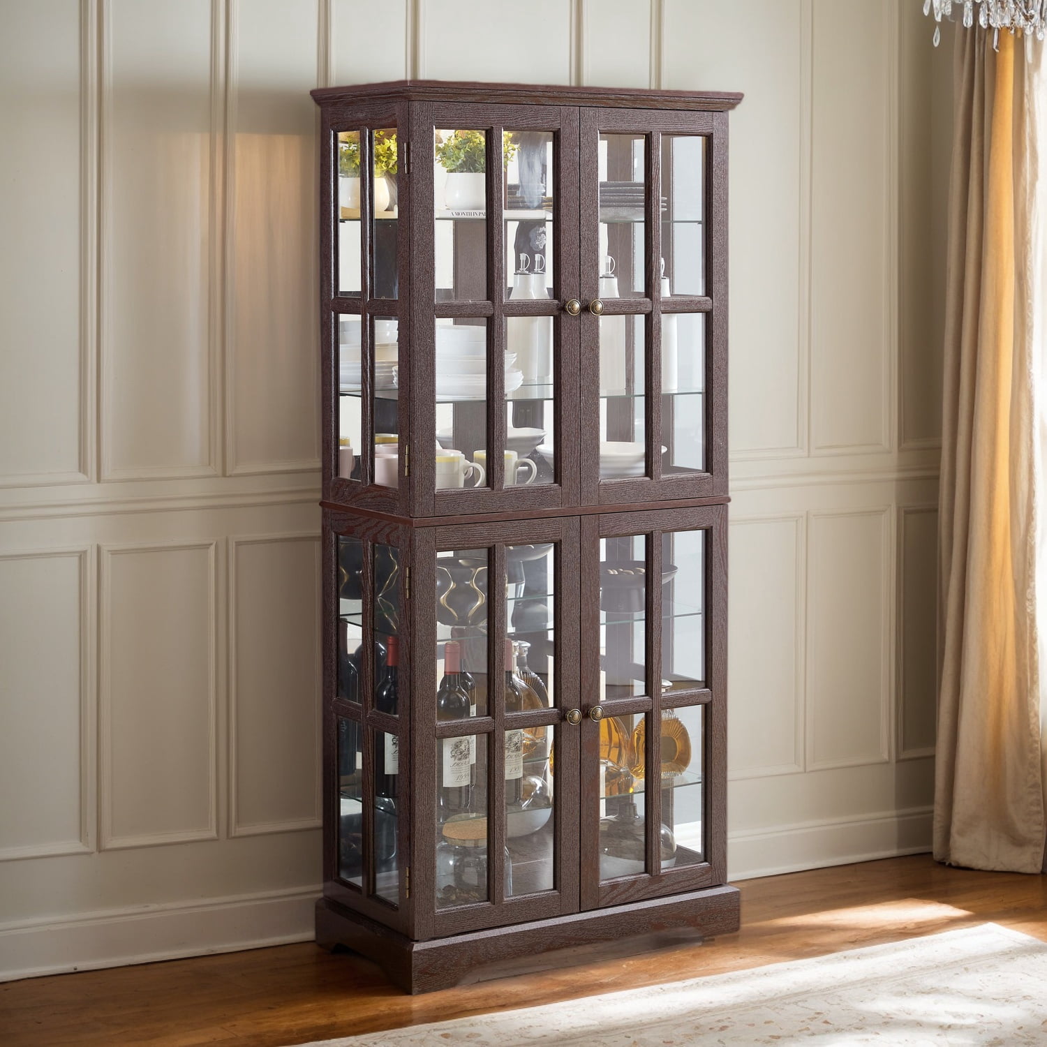 Antique Display Cabinet with Glass Doors & Adjustable Glass Shelves ...