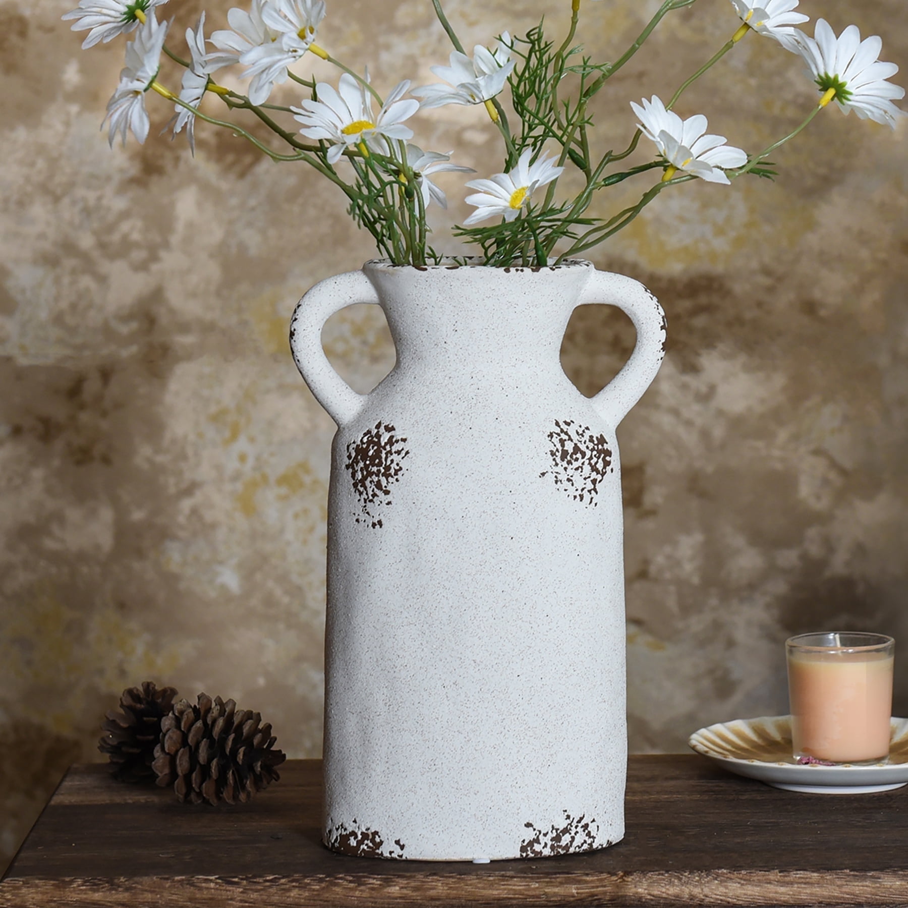 White Ceramic Vintage Rustic vase ,Modern 10.6 Inch Tall Farmhouse ...