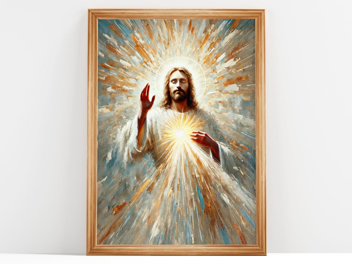 Antique Divine Light, Sacred Heart Of Jesus, Jesus Oil Painting, Bible ...