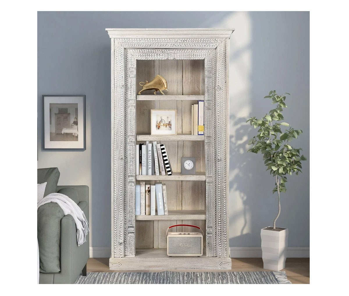 Antique Doorframe Upcycled 43" Wide Distressed White Bookcase ...