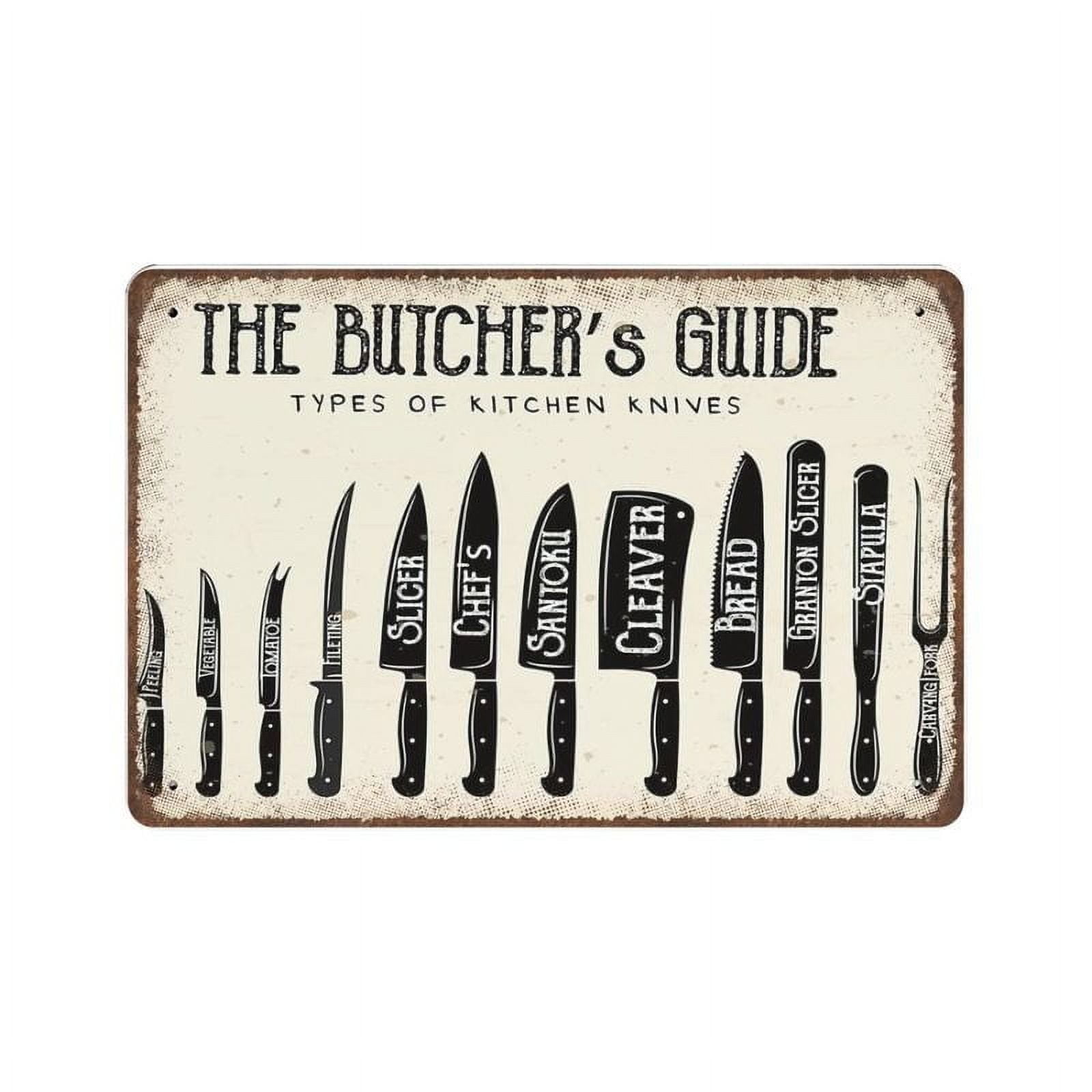 Antique Durable Thick Metal Sign, Butcher’s Guide Kitchen Knives Metal ...