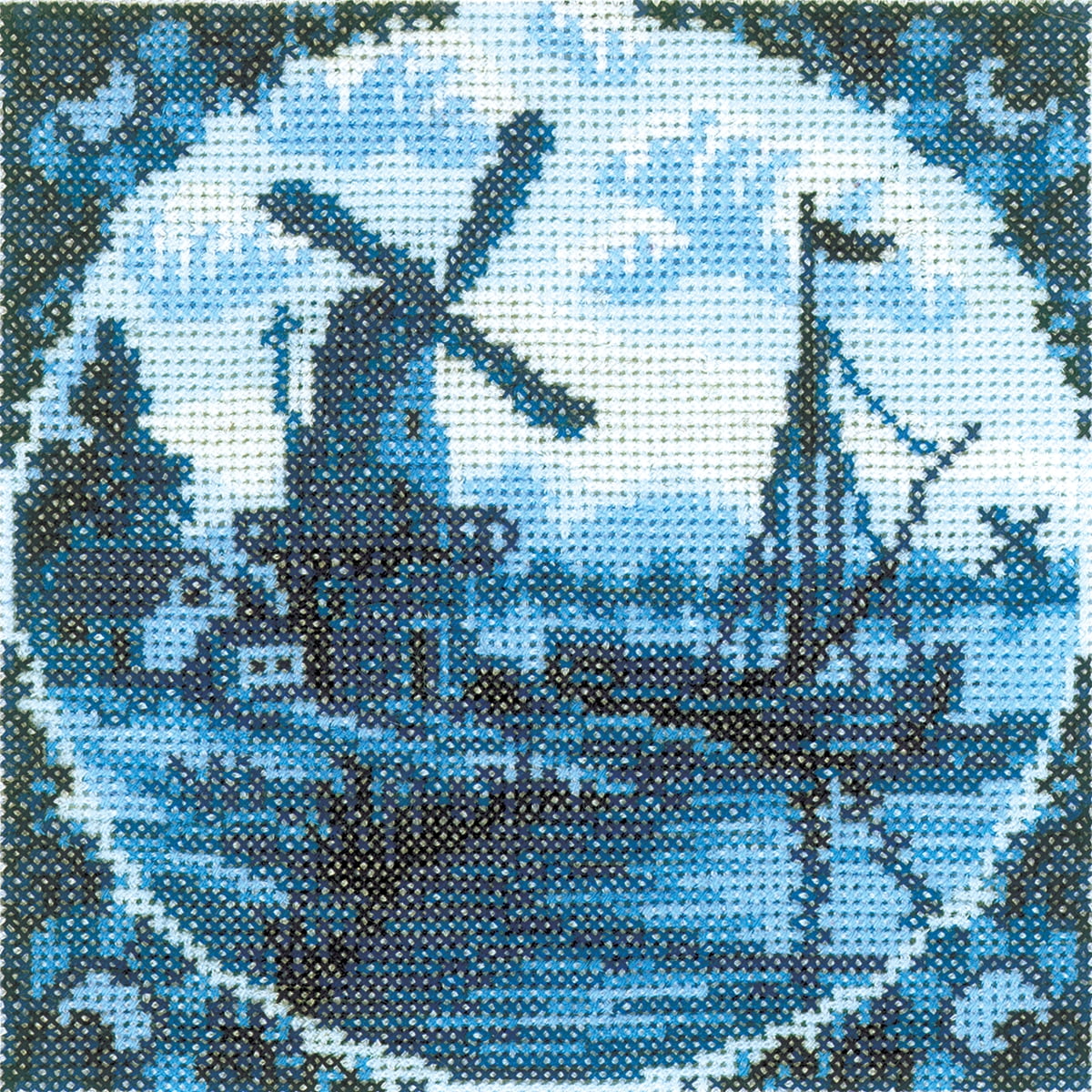 Antique Dutch Tiles Windmill II Counted Cross-Stitch Kit, 4-1/4" x 4-1/ ...
