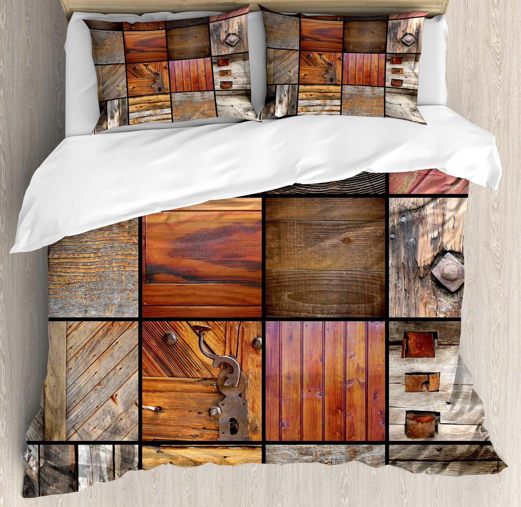 Antique Duvet Cover Set, Assortment of Different Wooden Architecture ...