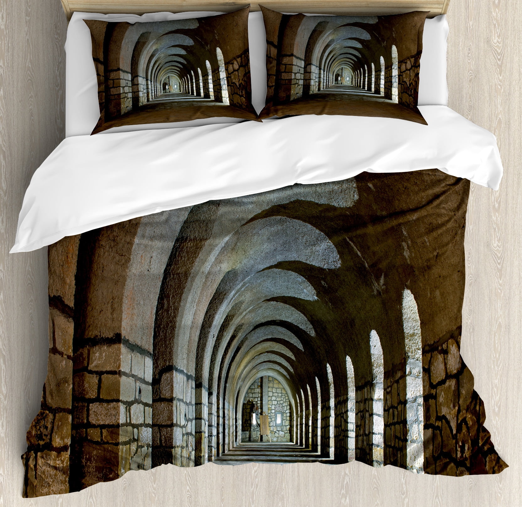 Antique Duvet Cover Set, Corridor in an Old Fortress Touristic ...