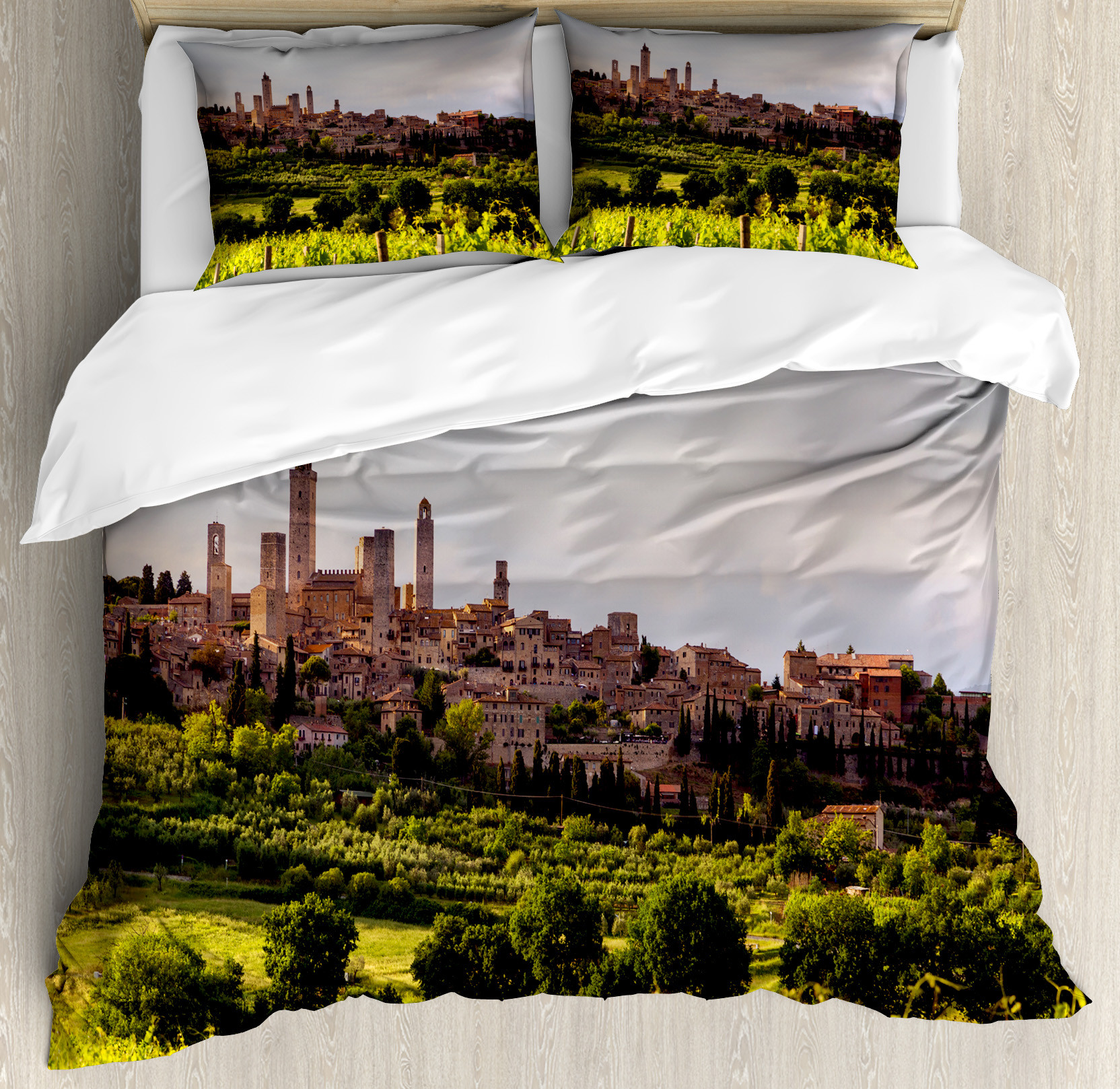 Antique Duvet Cover Set, Medieval City of San Gimignano Tuscany Italy ...