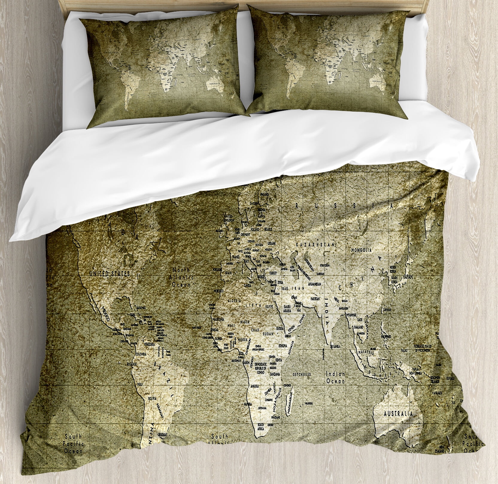Antique Duvet Cover Set, Old World Map Texture Nostalgic Plan Atlas ...