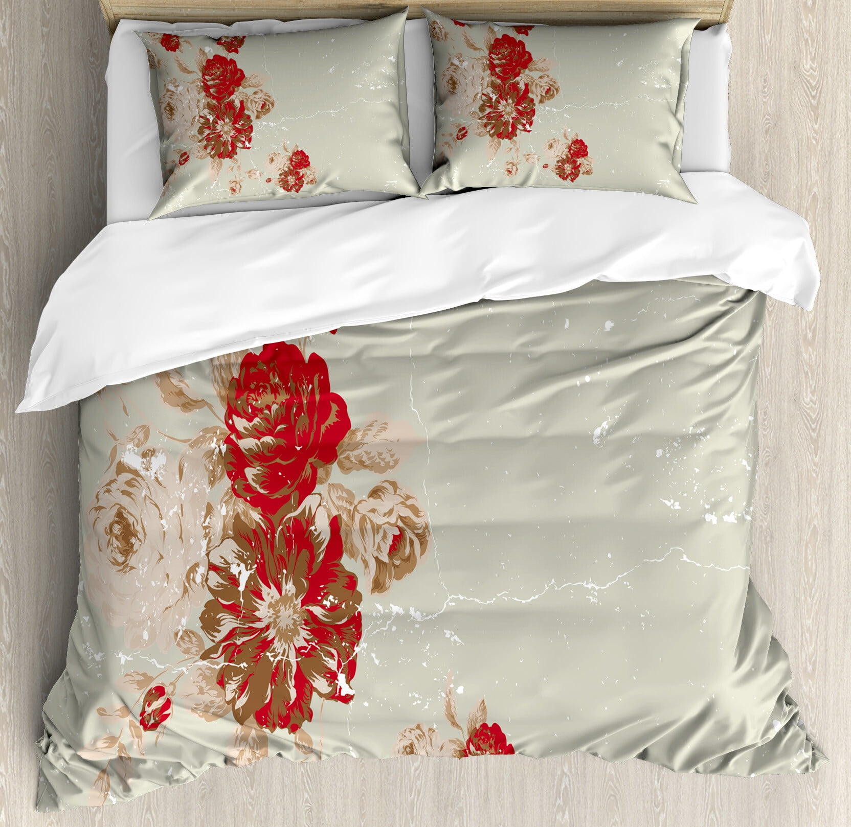 Antique Duvet Cover Set, Vintage Style Rose Print on Marble Pattern ...