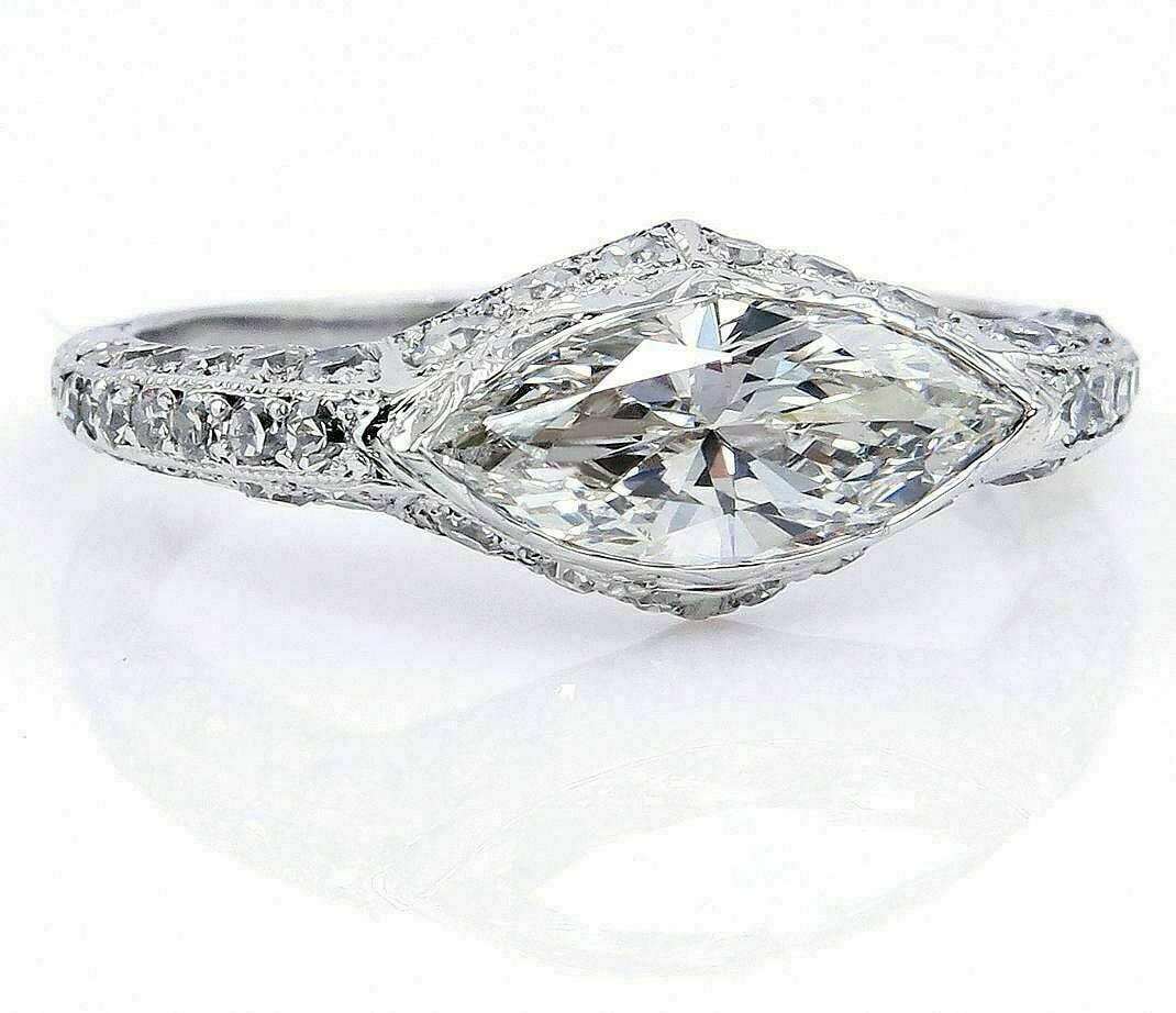 Antique East West Diamond Ring, Art Deco Marquise Diamond Engagement ...