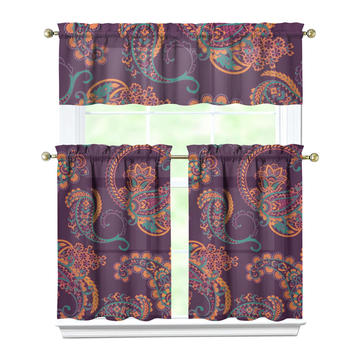 Antique Elegant Kitchen Curtains Set of 3 - Classic Vintage Paisley ...