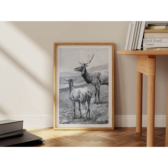 Antique Elk Wildlife Wall Art, Unframed Paper Print Size 8x12 - Walmart.com