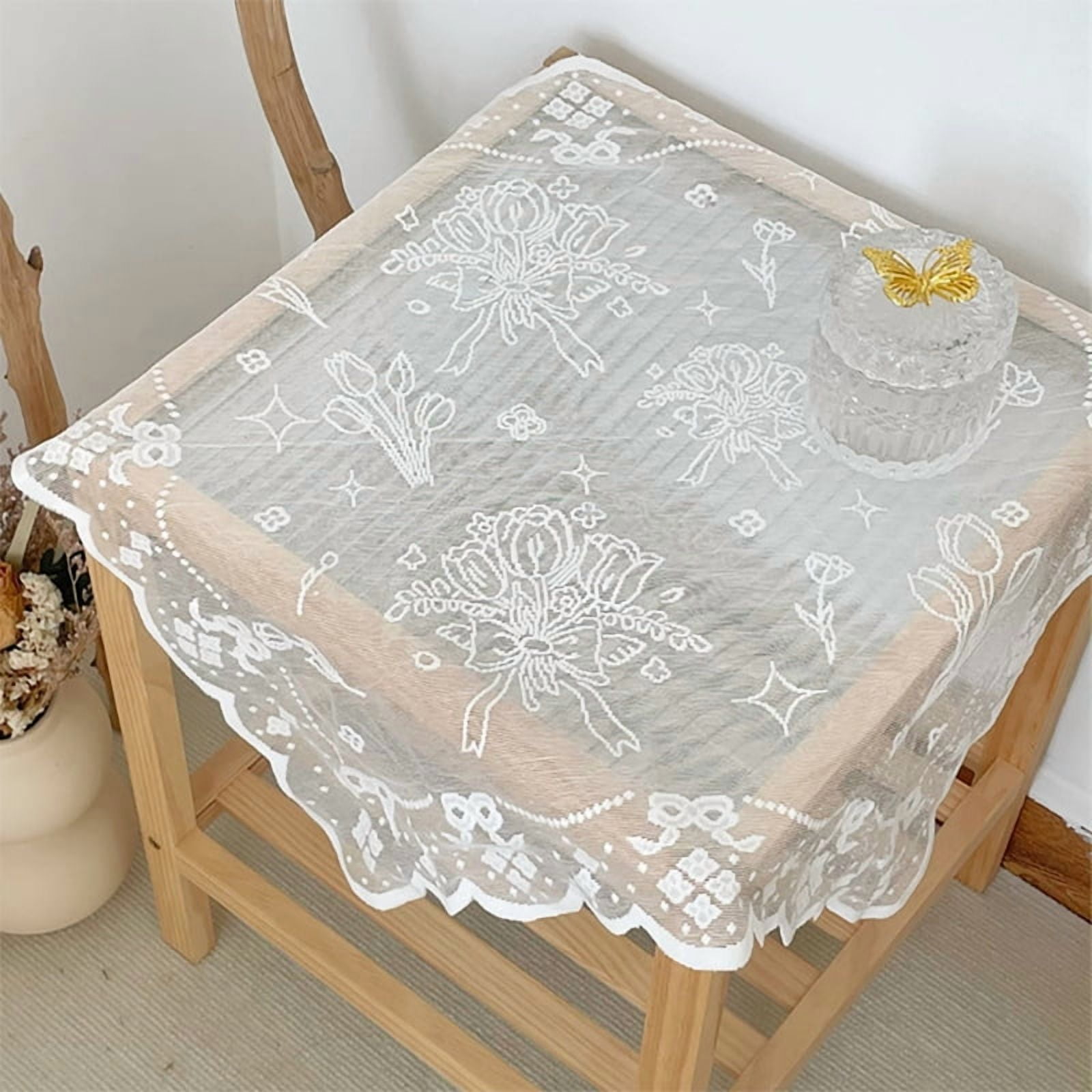 Antique Embroidered Lace Tablecloth - Solid Color Elegant Flower ...