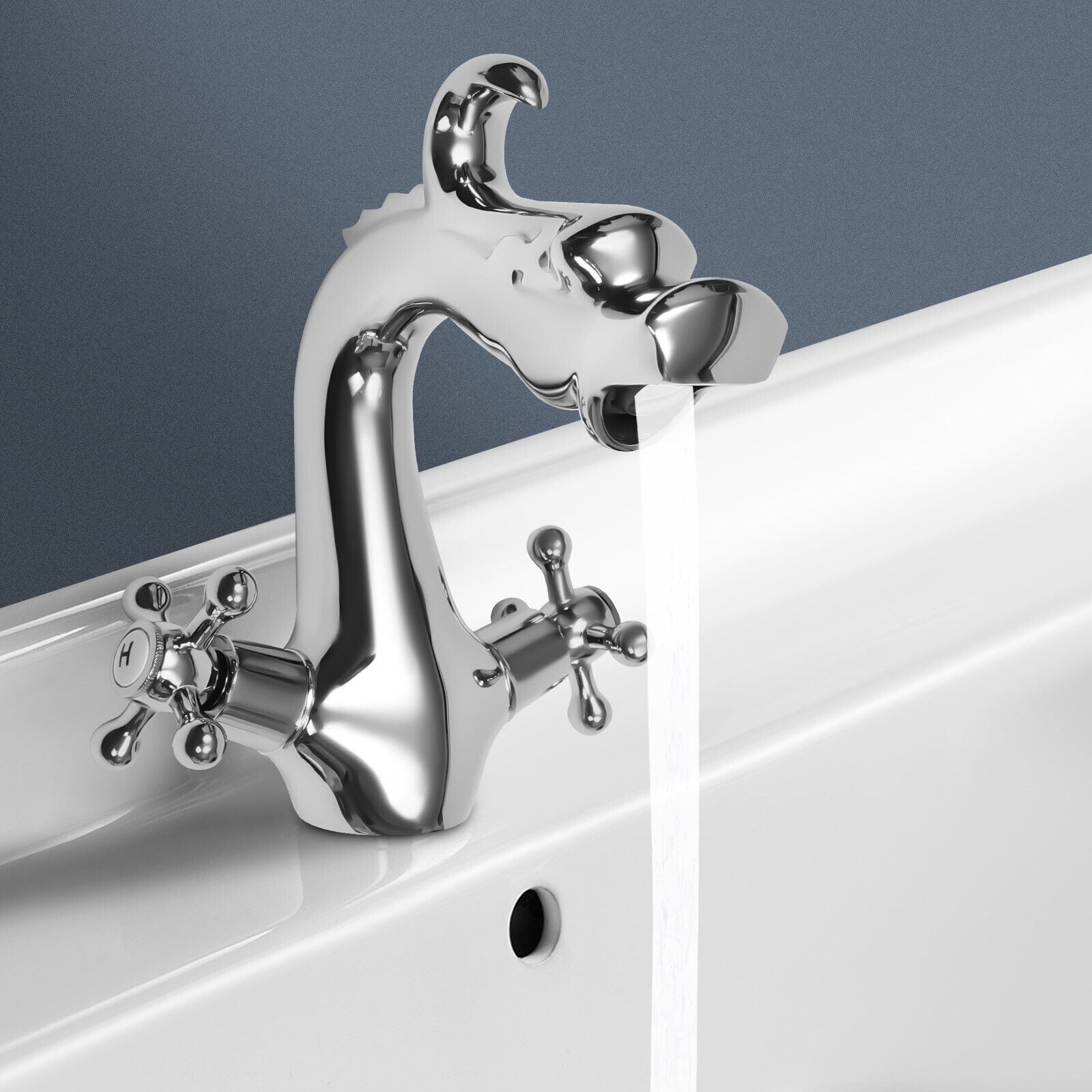 Antique Faucet, Silver Brass Dragon-Shaped Faucet, 2-Handle One Hole ...