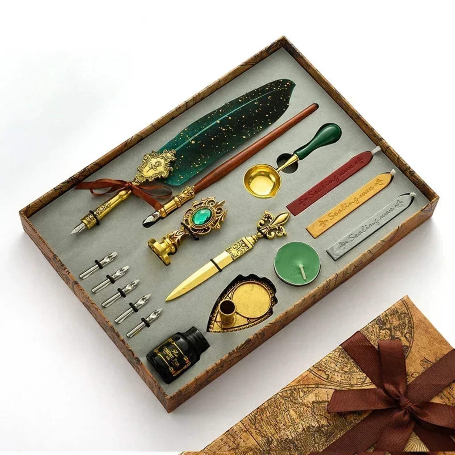Antique Feather Dip Pen Kit Retro Wooden Dip Pen Set Classic Wax Seal ...