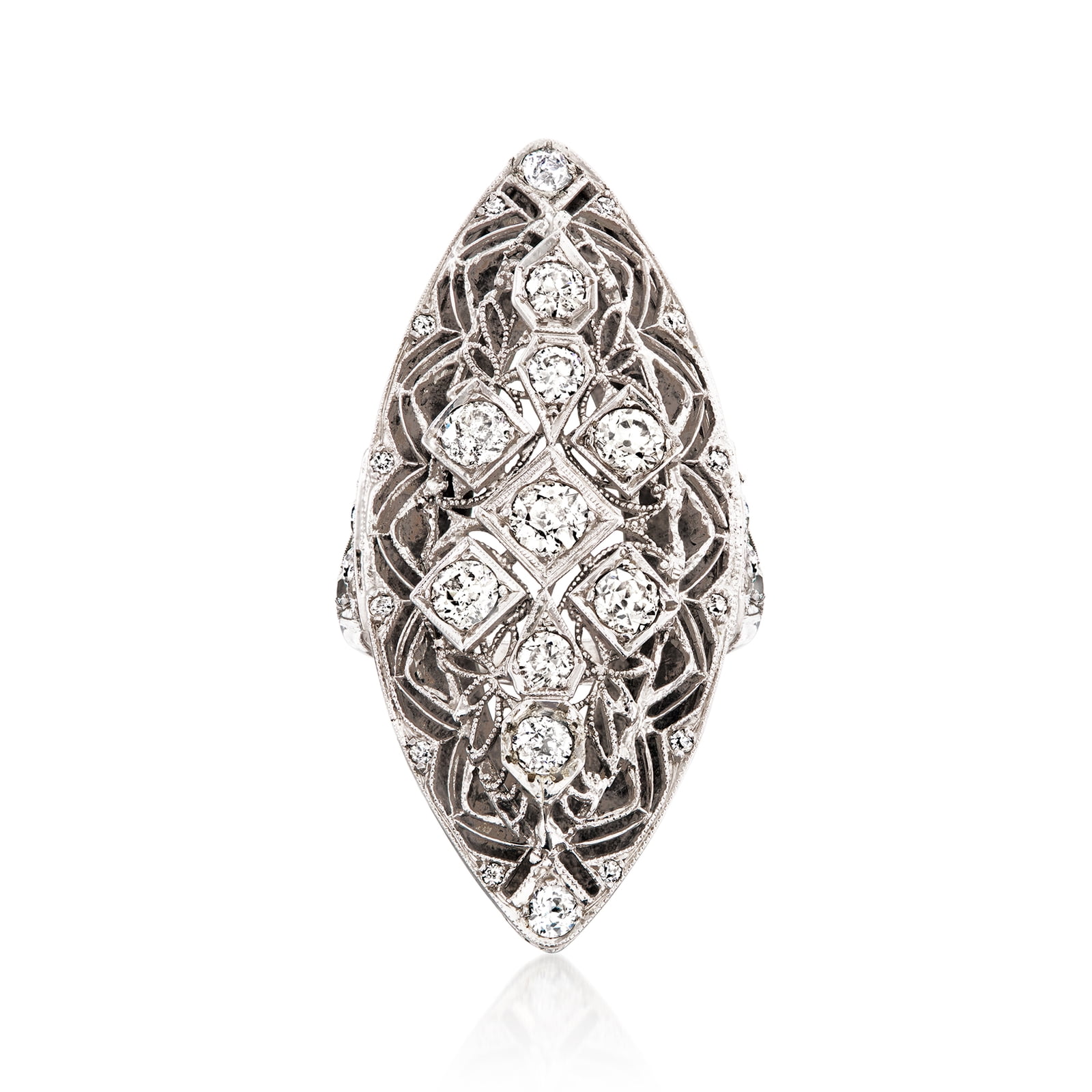 Antique Filigree Ring, Vintage Art Deco Elongated Dinner Ring, Navette ...