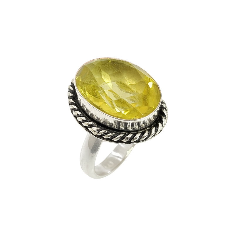 Antique Finish Lemon Quartz Gemstone Ring 925 Sterling Silver Ring ...