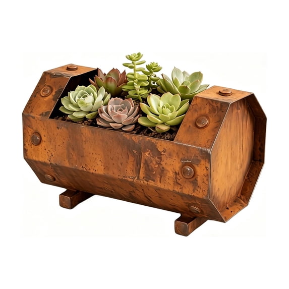 Antique Finish Metal Barrel Planter Pot, Drainage Design Small ...