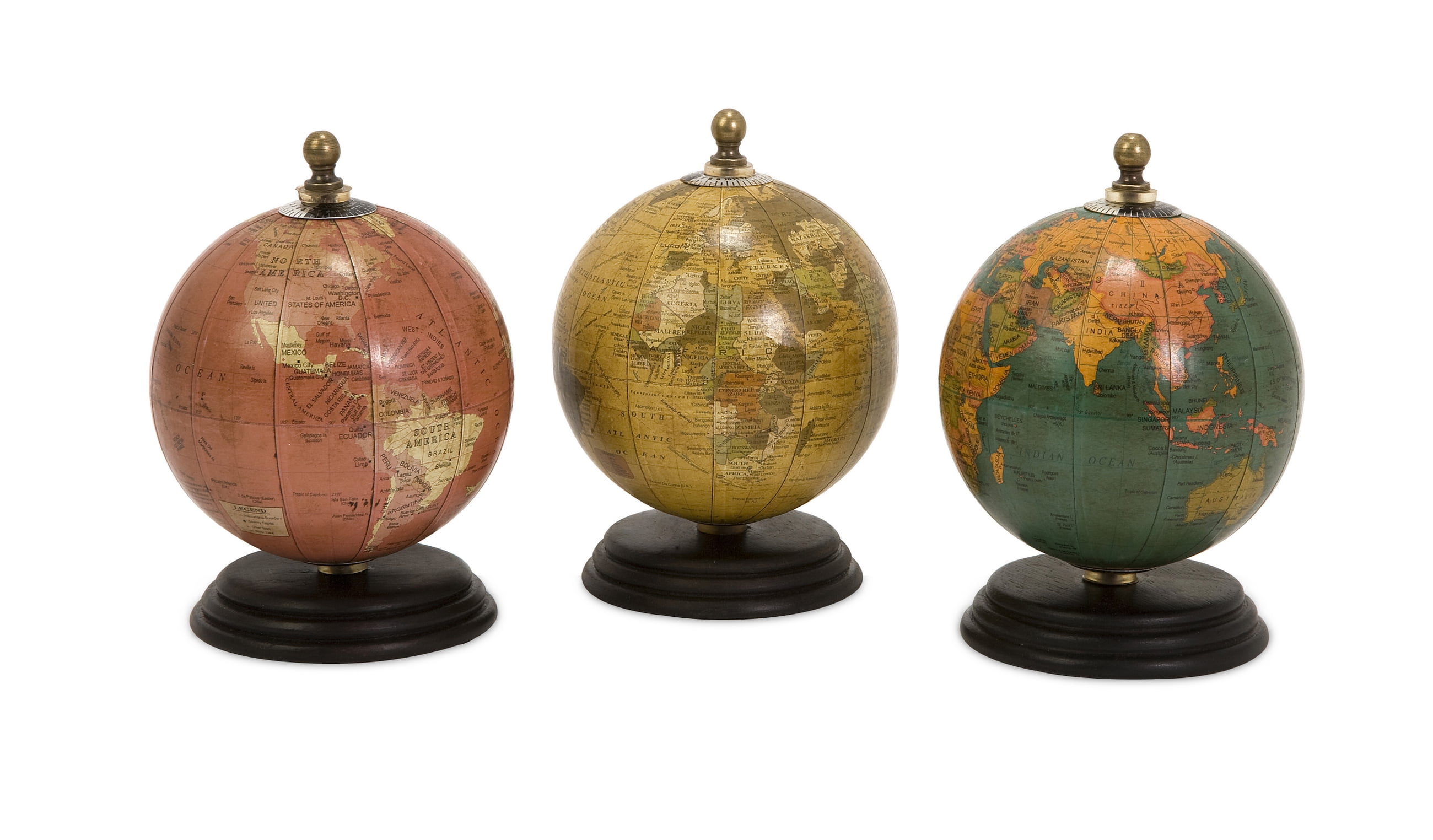 Antique Finish Mini Globe On Wood Base - Set of 3 - Walmart.com