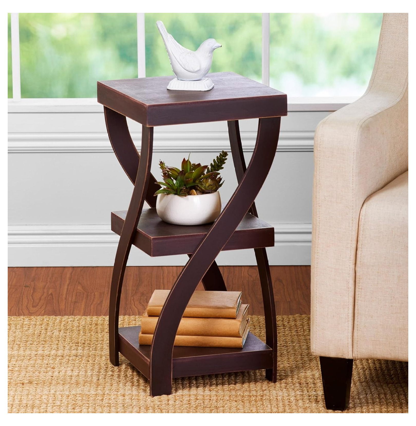 Antique Finish Twisted Side Tables - Walnut - Walmart.com