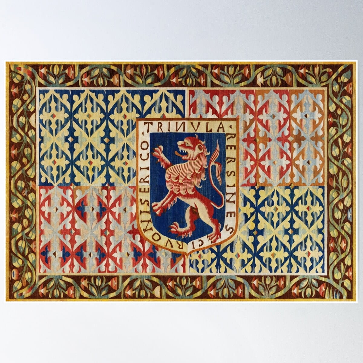 Antique Flemish Heraldic Tapestry With Rampant Lion Red Blue Yellow ...