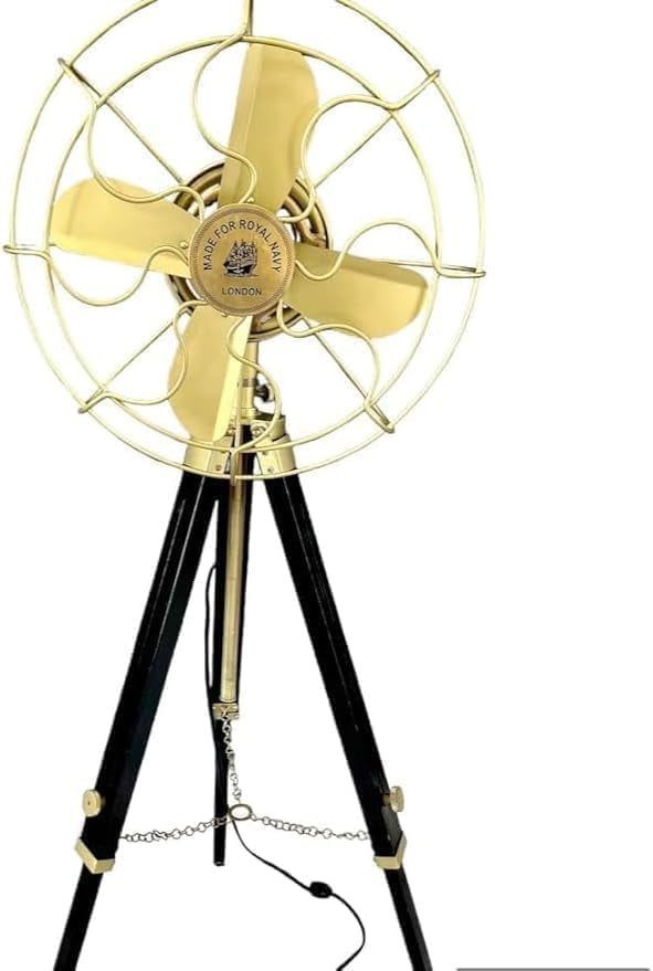 Antique Floor Fan Adjustable Brown Wooden Tripod Stand Vintage Style ...
