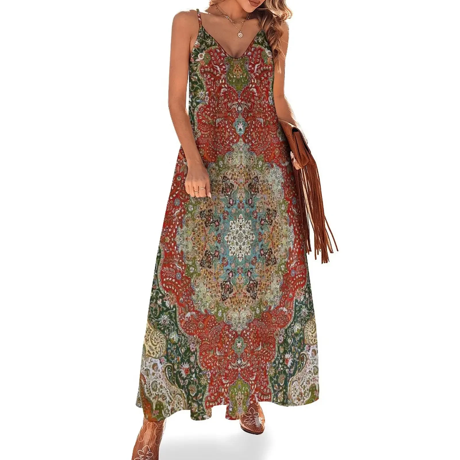 Antique Floral Persian Carpet Print Sleeveless Dress wedding dresses ...