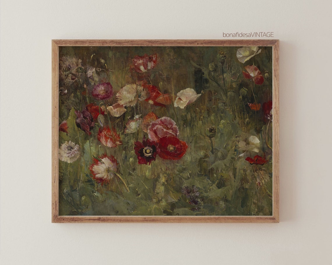 Antique Floral Poppies Vintage Wall Art Poster, 16x24 UNFRAMED , Poster ...