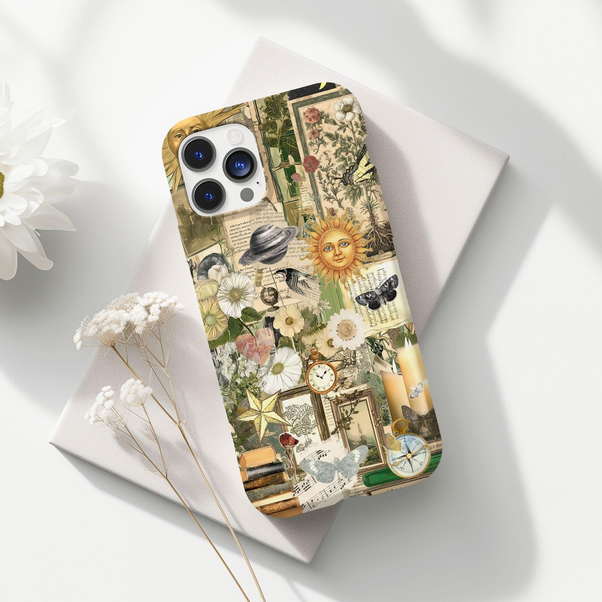 Antique Floral Retro Sun Collage Case for iPhone 17 11 12 13 14 15 16 ...