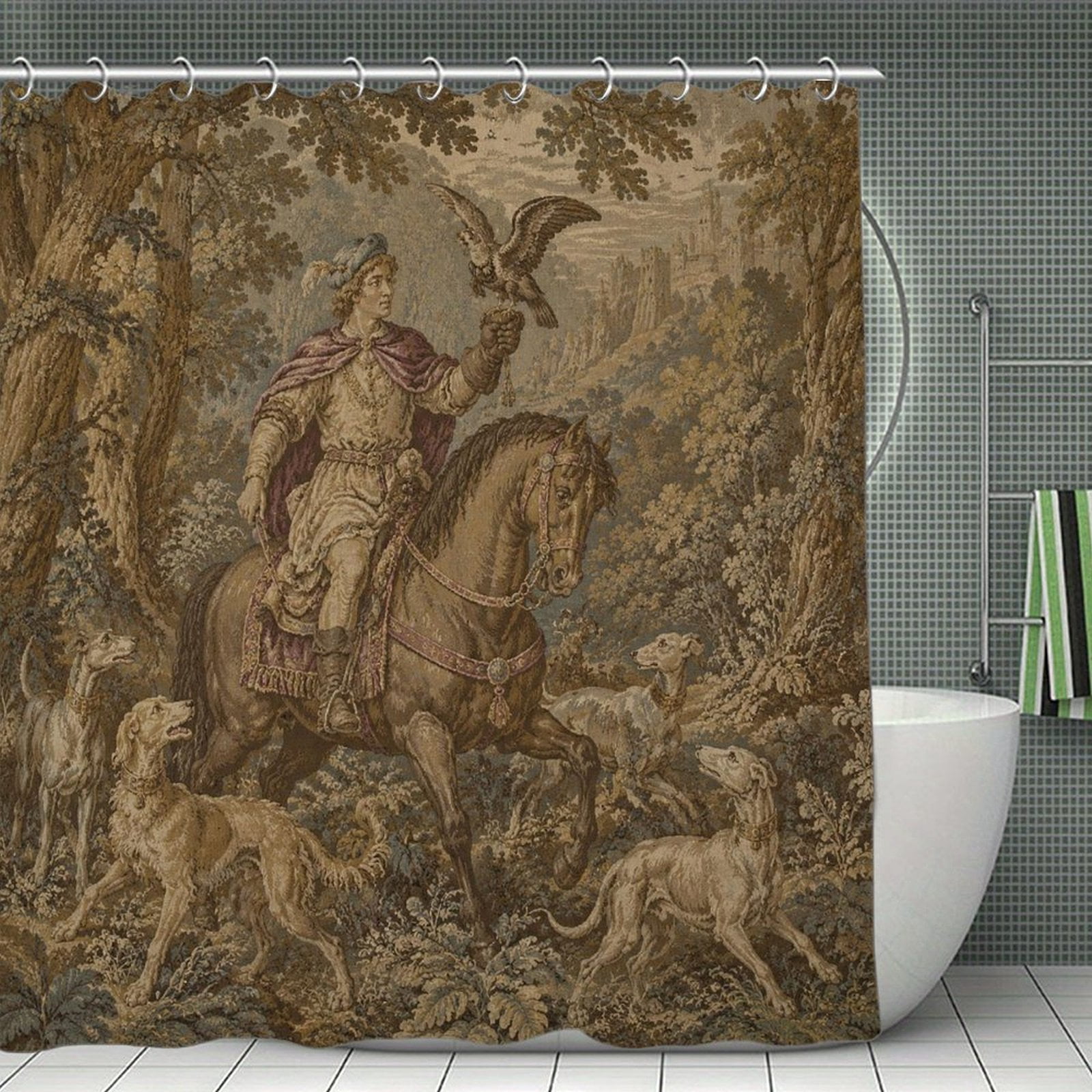 Antique Floral Woven Pattern Print Shower Curtain,Cloth Fabric ...