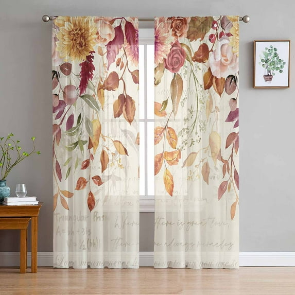 Antique Flower Butterfly Leaves Bedroom Transparent Sheer Curtains ...
