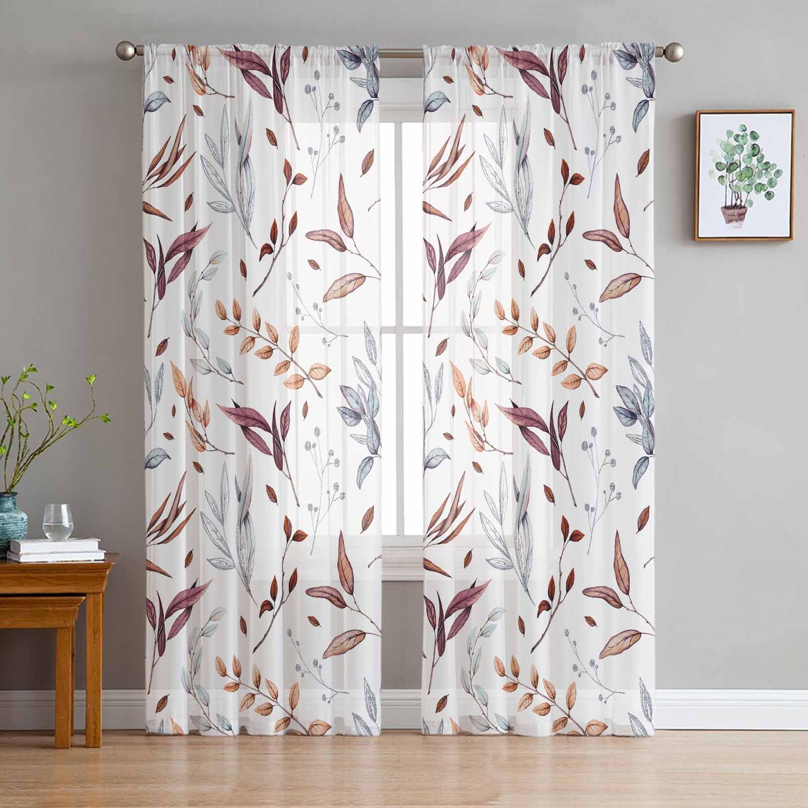 Antique Flower Butterfly Leaves Bedroom Transparent Sheer Curtains Holiday ration Window Voile ...