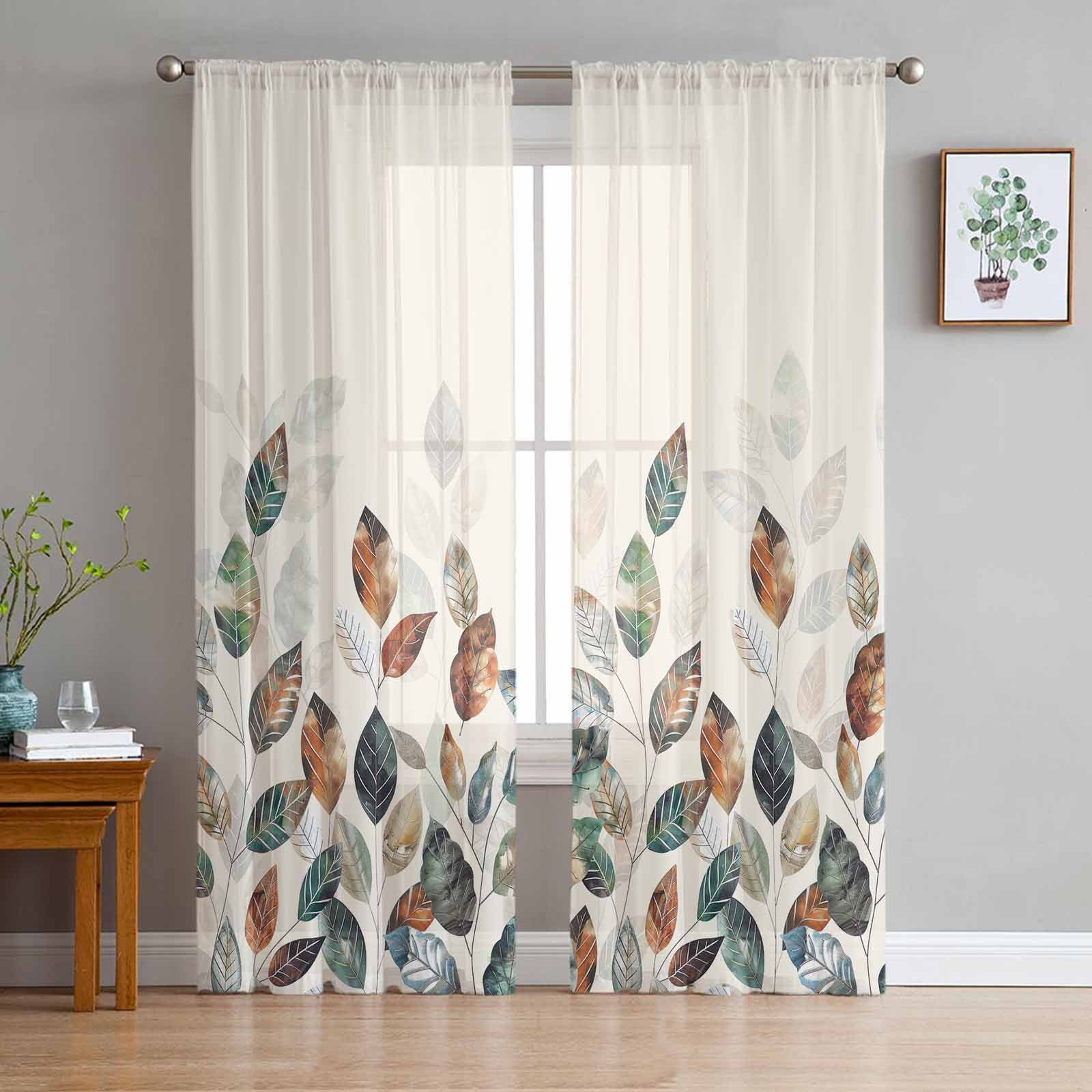 Antique Flower Butterfly Leaves Bedroom Transparent Sheer Curtains ...