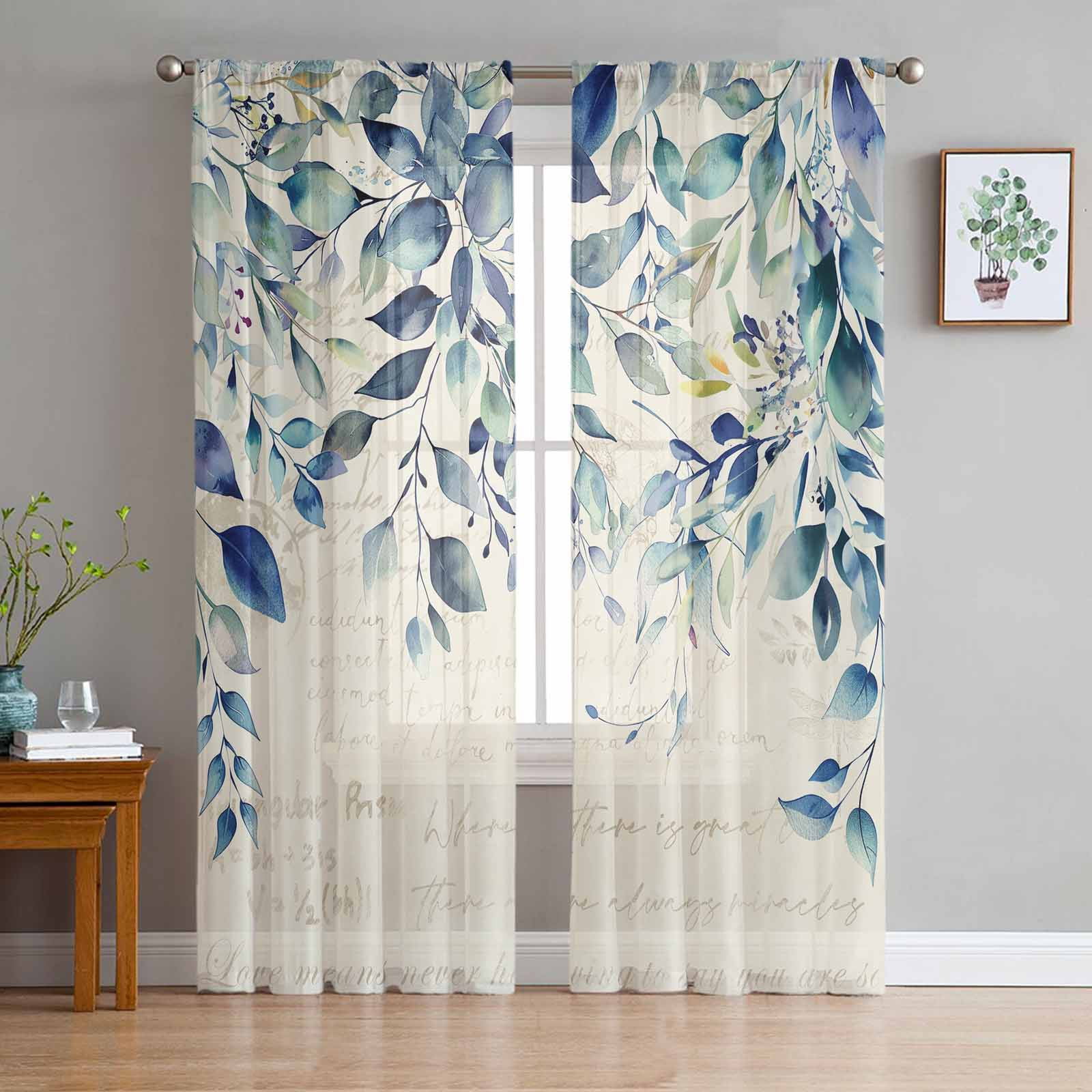 Antique Flower Butterfly Leaves Bedroom Transparent Sheer Curtains ...