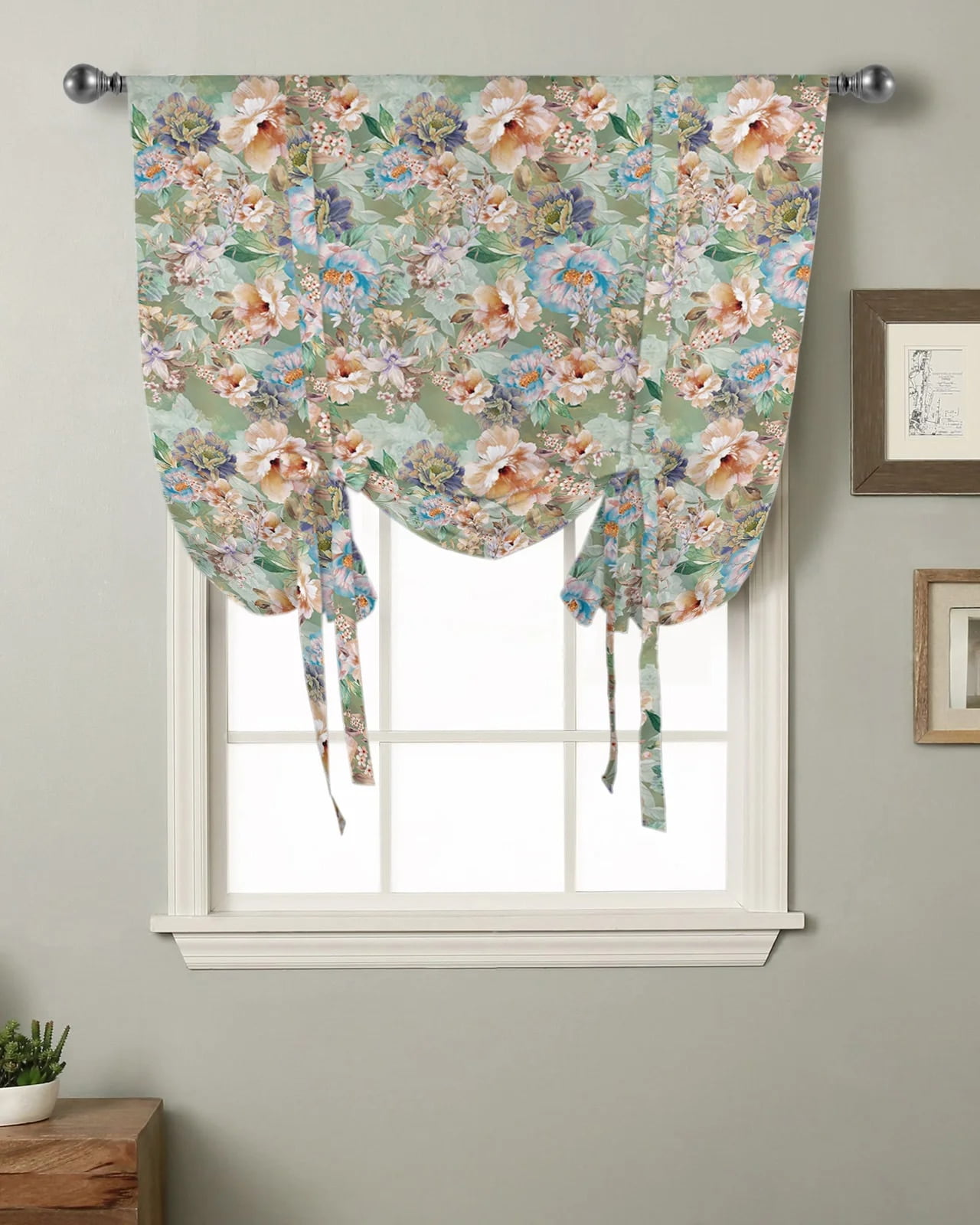 Antique Flower Leaf Kitchen Short Window Curtain Rod Pocket Curtains ...