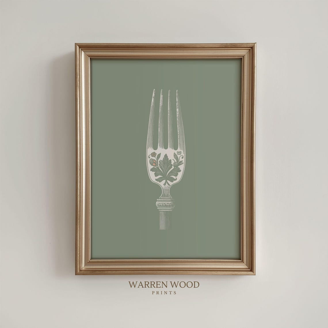Antique Fork Wall Art, Sage Green Kitchen Print, Minimalist Cutlery ...