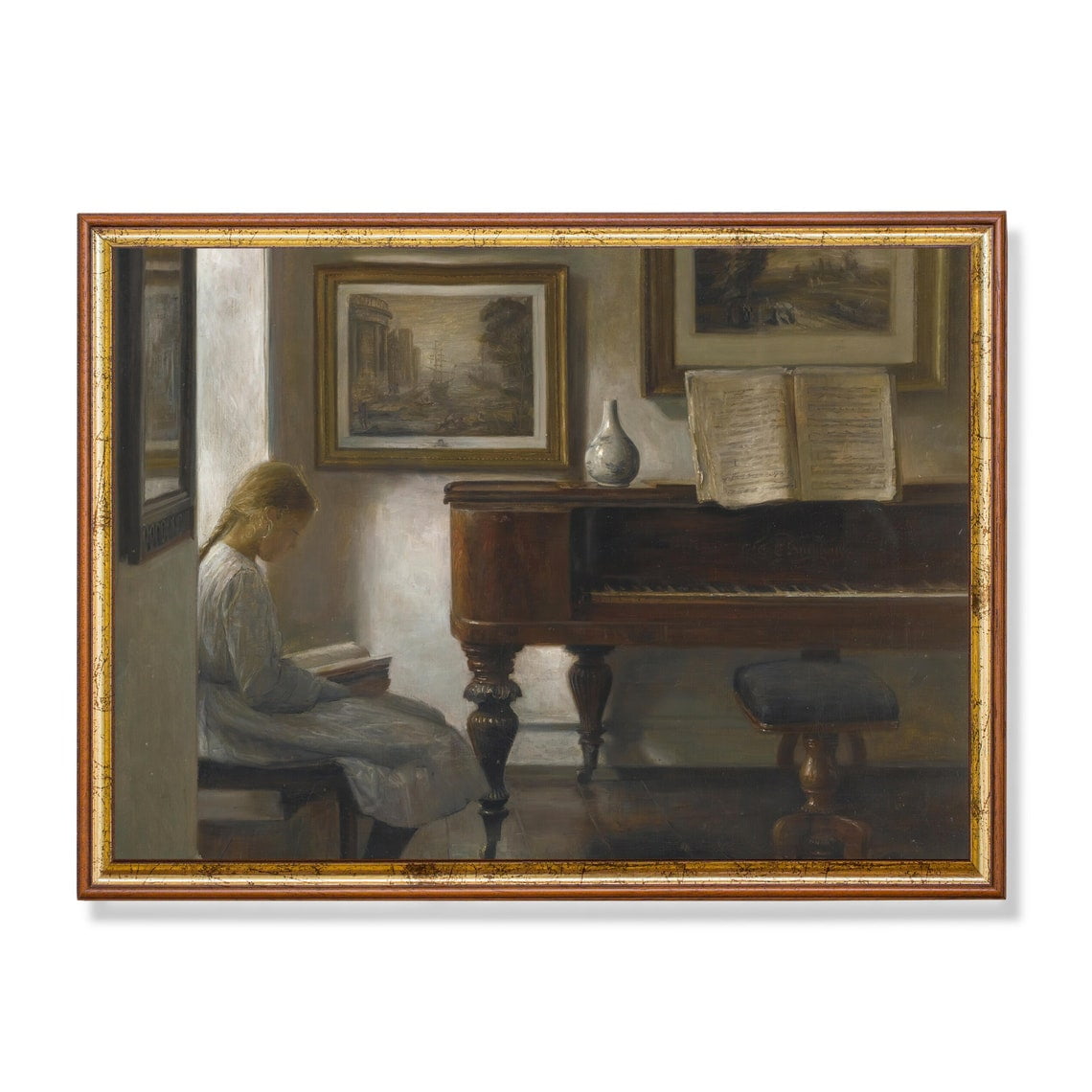 Antique Girl Reading Moody Piano Still Life Home Decor UNFRAMED Poster ...