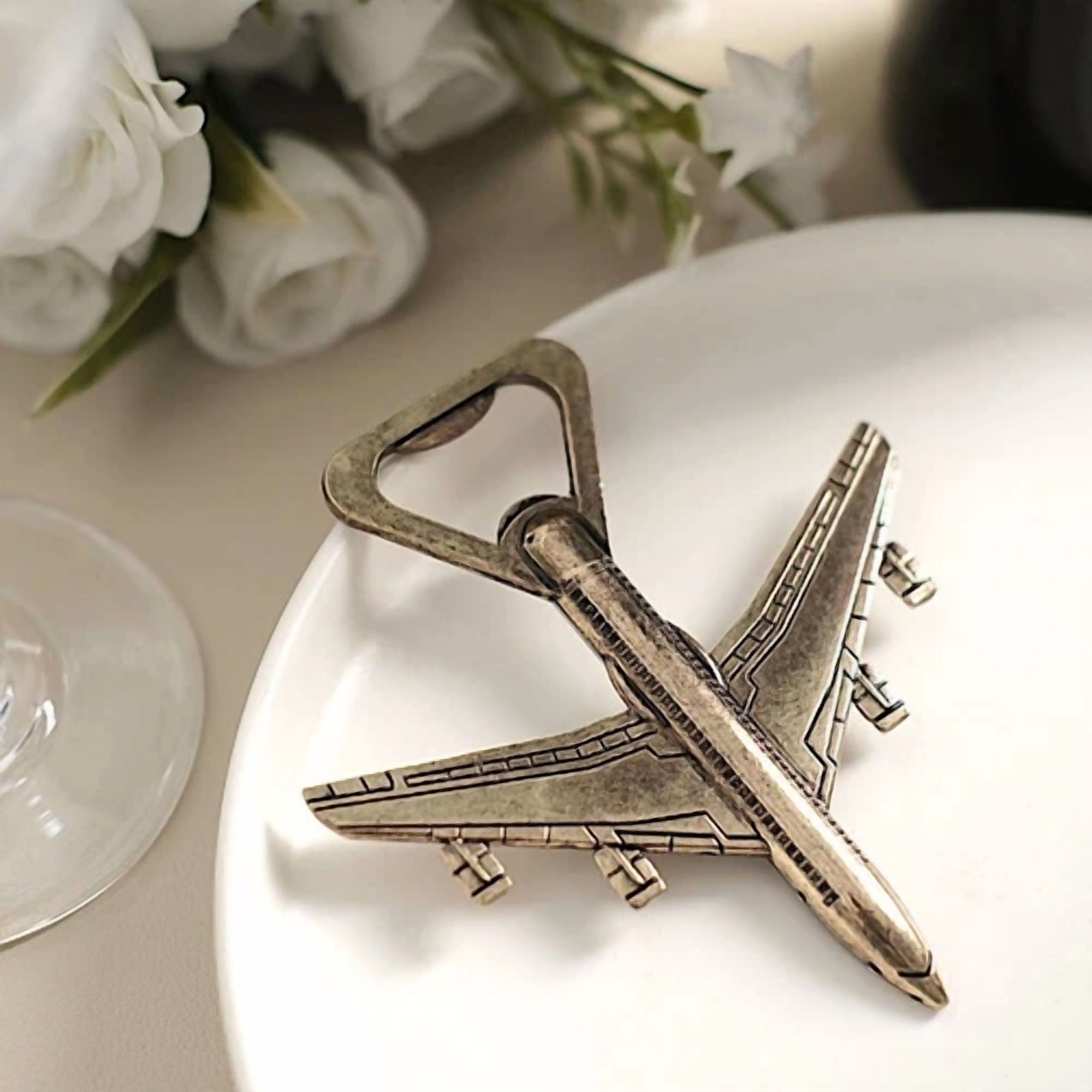 Antique Gold 4" Metal Airplane Bottle Opener Gift Box Wedding Favor ...