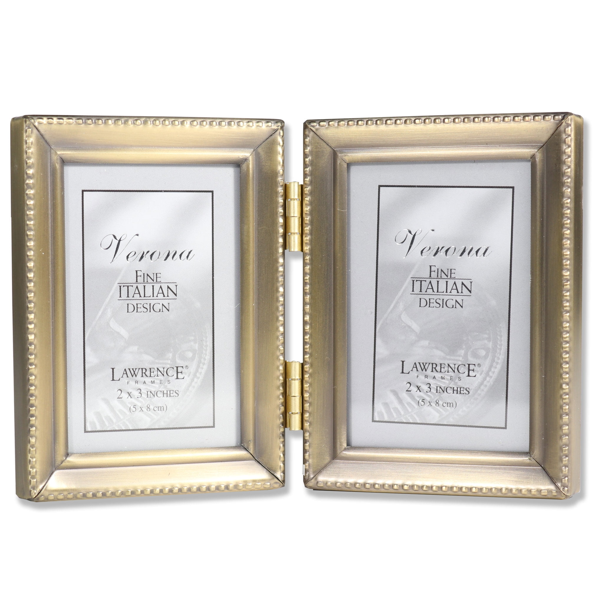 Antique Gold Brass Hinged Double 2x3 Picture Frame - Beaded Edge Design ...