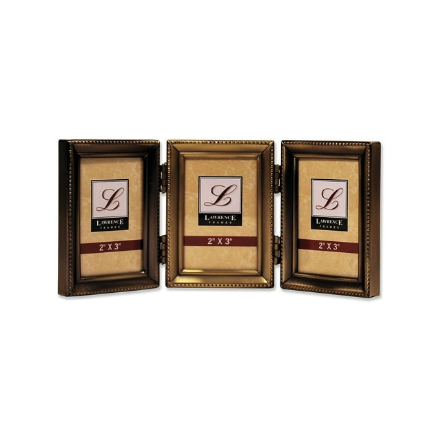 Antique Gold Brass Hinged Triple 2x3 Picture Frame - Beaded Edge Design ...