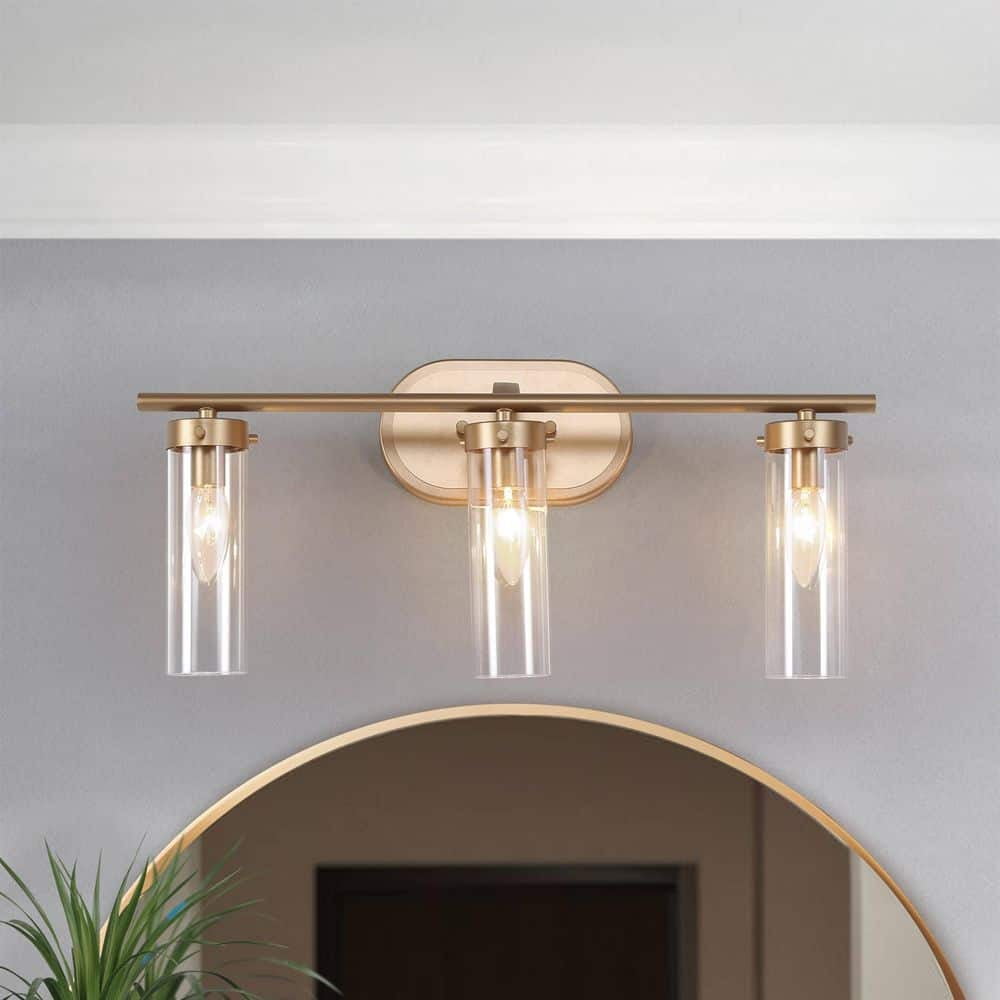 Antique Gold Modern 3-Light Bathroom Vanity Light 21.5 in. Powder Room ...
