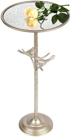 Antique Gold Pedestal Drink Table Glass Top and Birds in Branch, Accent ...