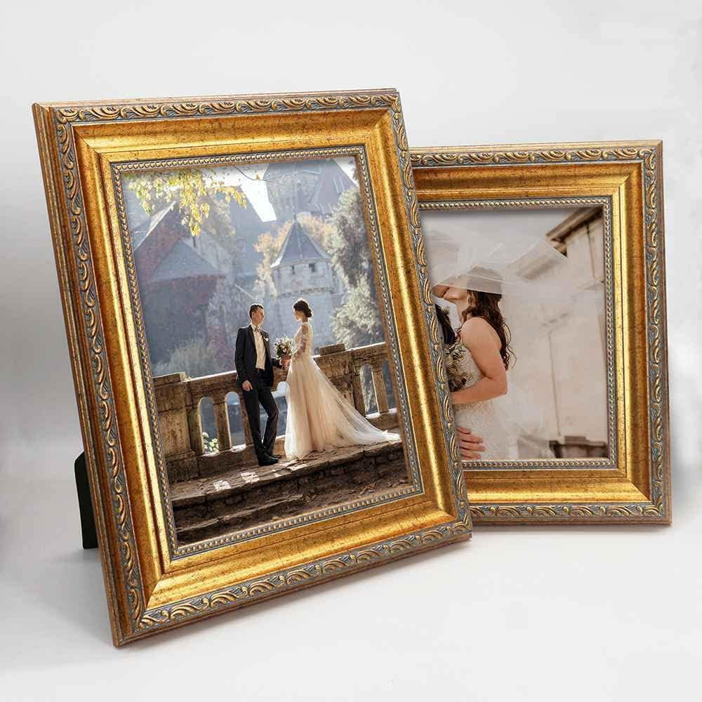 Antique Gold Photo Frames 2-Pack 8x10 HD Glass Black Velvet Back Panel ...