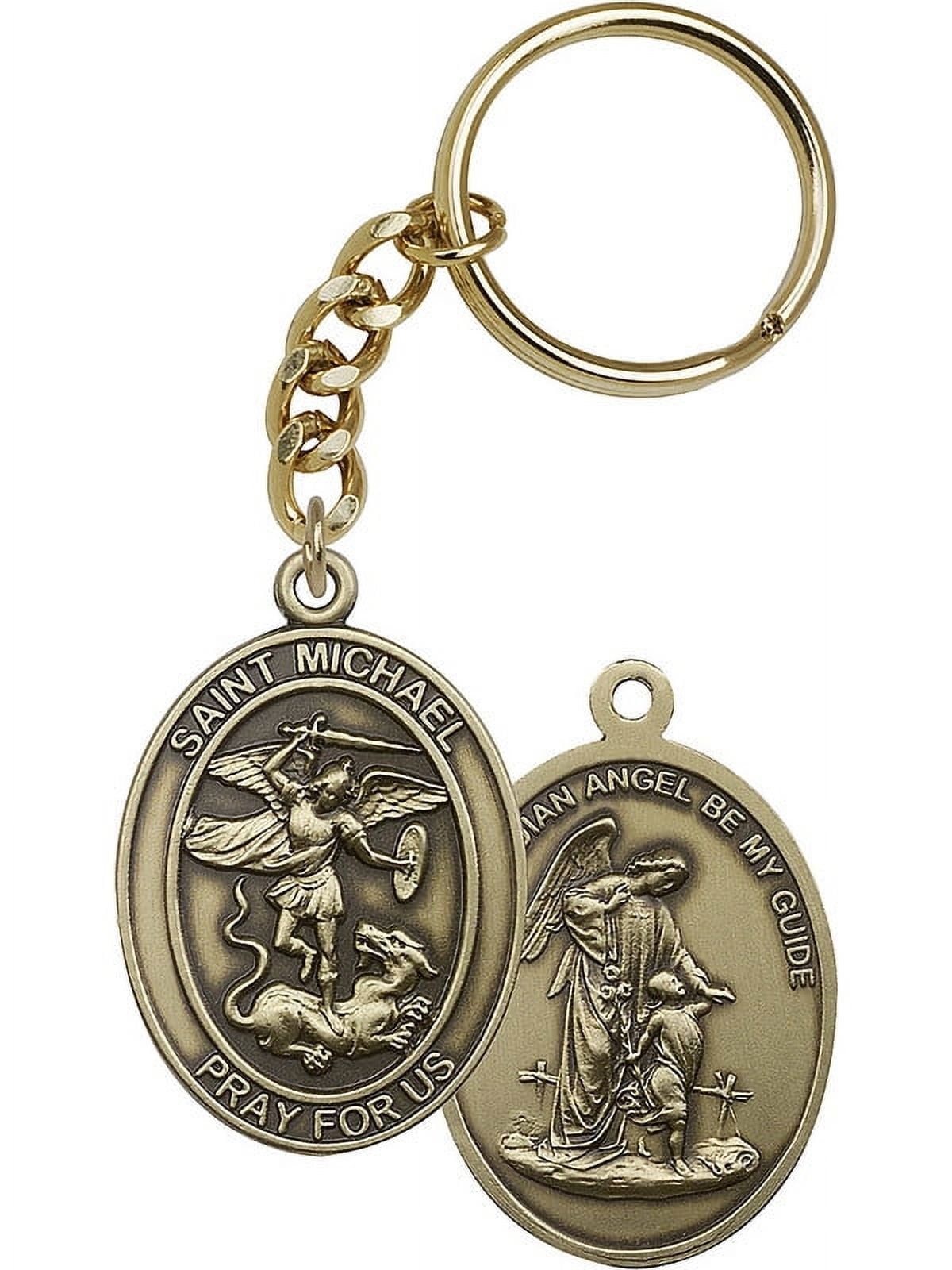 Antique Gold-Plated St. Michael the Archangel Keychain 1 7/8 x 1 1/4 ...