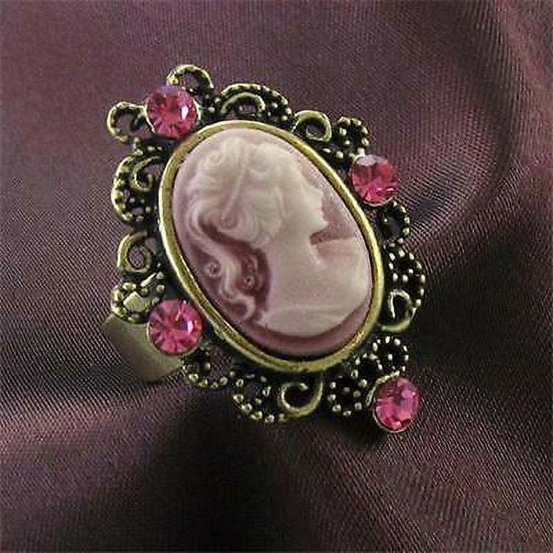 Antique Gold Vintage Style Cameo Ring Pink Crystal Stone Lady Size ...