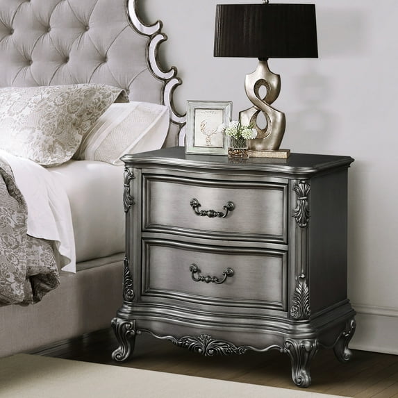 Antique Gray 2-drawer Nightstand | Ideal Bedroom Piece with Elegant ...