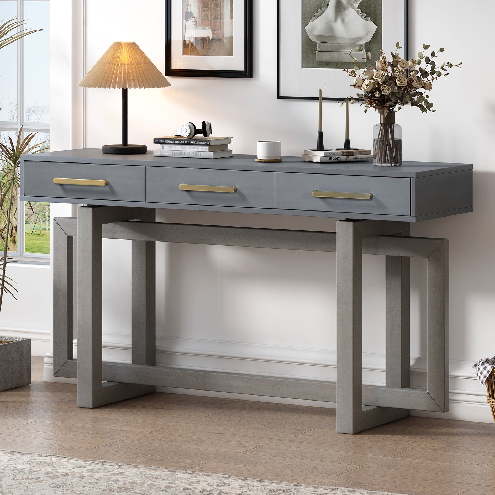 Antique Gray Console Table+High-Quality Iron Handles”-“Primary Living ...
