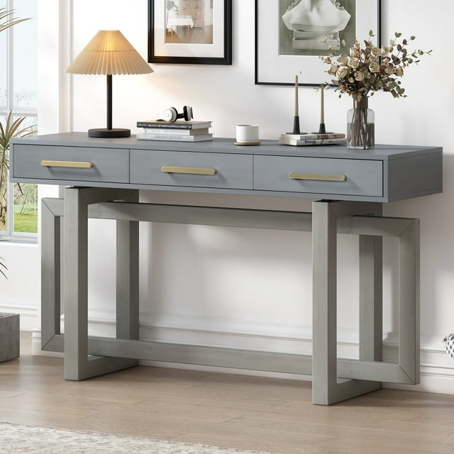 Antique Gray Console Table With Drawers For Hallway, Foyer - Smooth ...